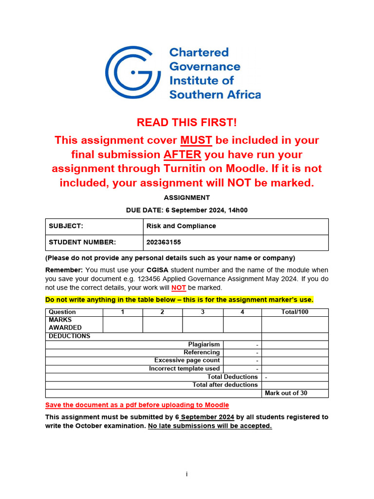 Cover Page Risk and Compliance | PDF | Turnitin