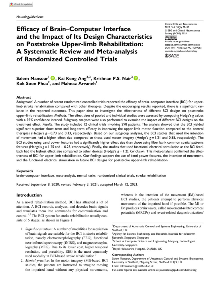 Mansour Et Al 2021 Efficacy of Brain Computer Interface and The Impact ...