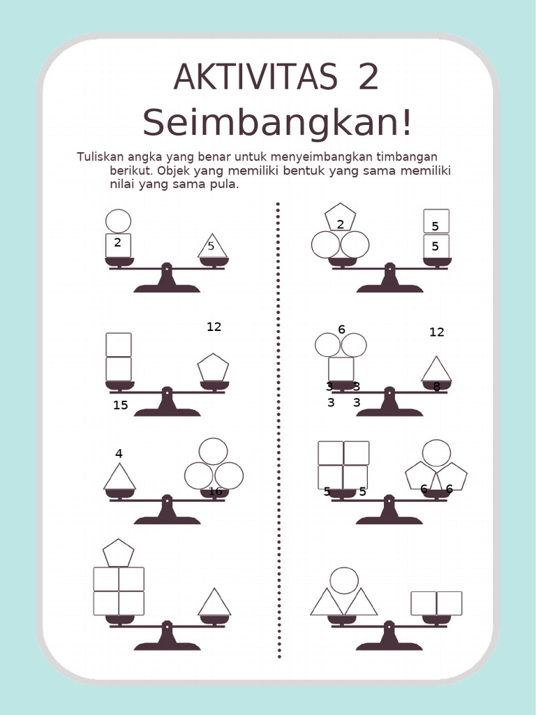 Latihan Persamaan Linear Satu Variabel Menyeimbangkan Timbangan LKS ...