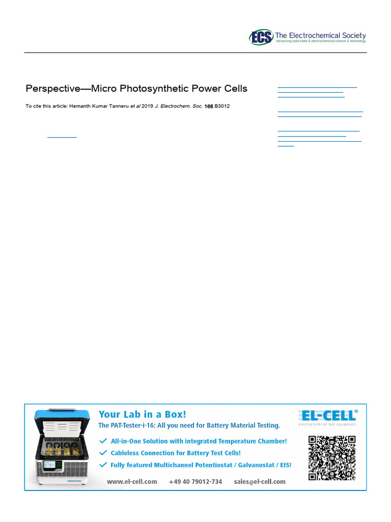 Tanneru 2019 J. Electrochem. Soc. 166 B3012 | PDF | Photosynthesis ...