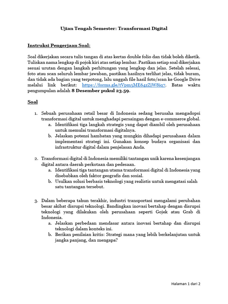 Ujian Tengah Semester - Transformasi Digital | PDF
