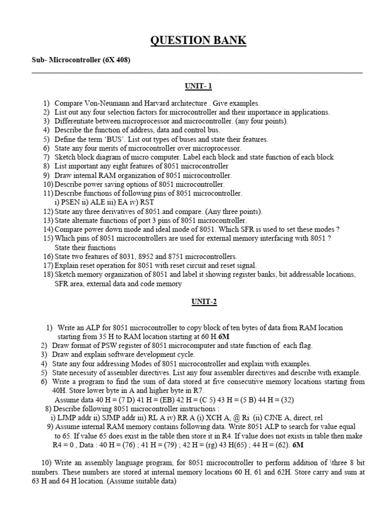 MIC Question Bank 6X408 | PDF | Microcontroller | Central Processing Unit
