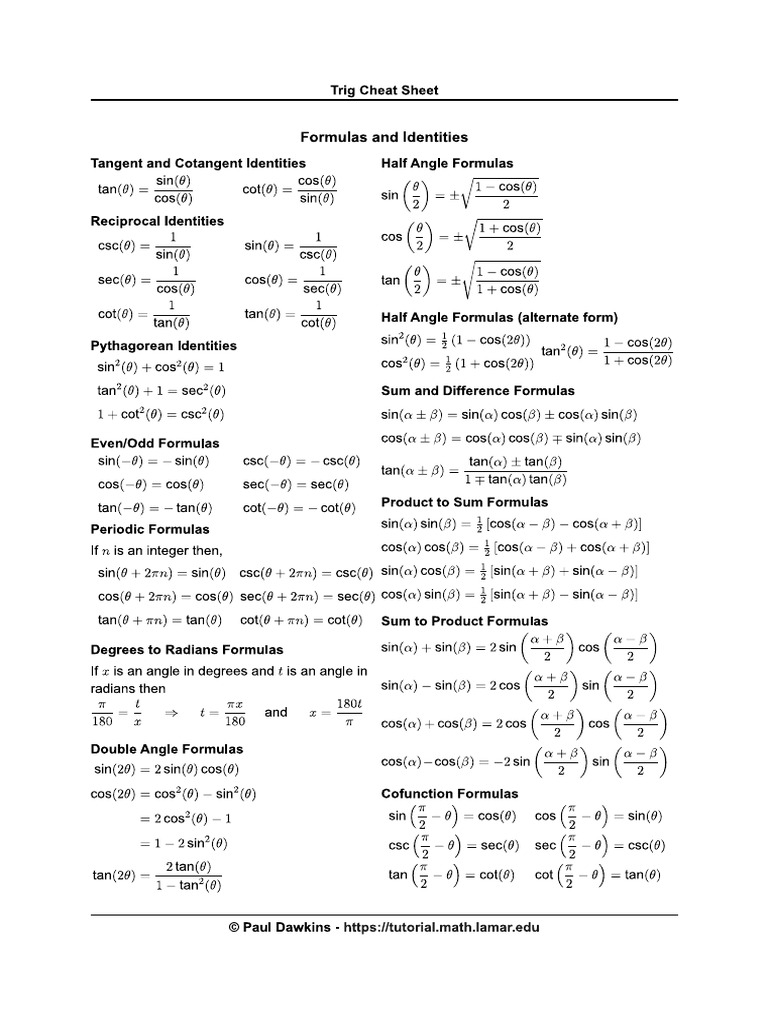 Trigo Formulas | PDF