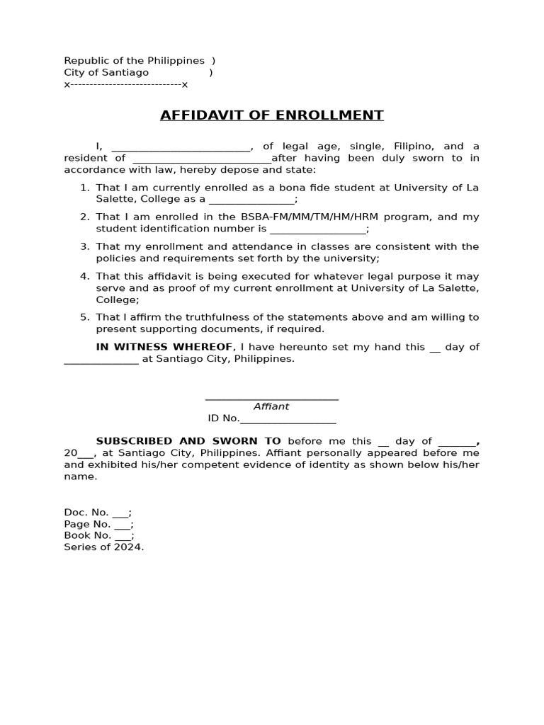 Affidavit of Enrollment-Uls | PDF