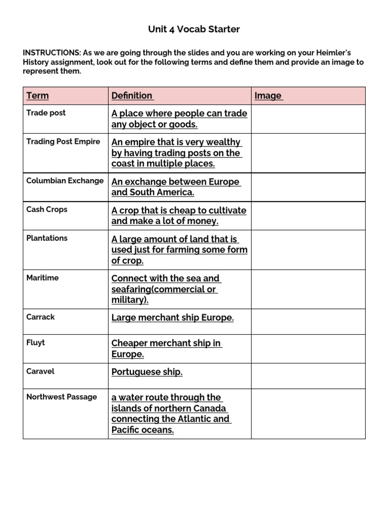 Copy of Unit 4 Vocab Starter | PDF