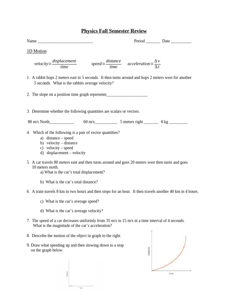 Physics Fall Semester Review Guide | PDF | Force | Velocity