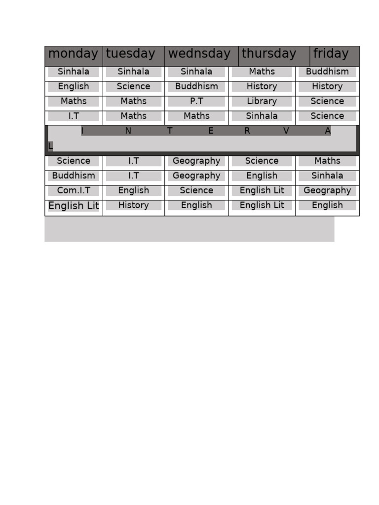 Grade 11 Time Table | PDF