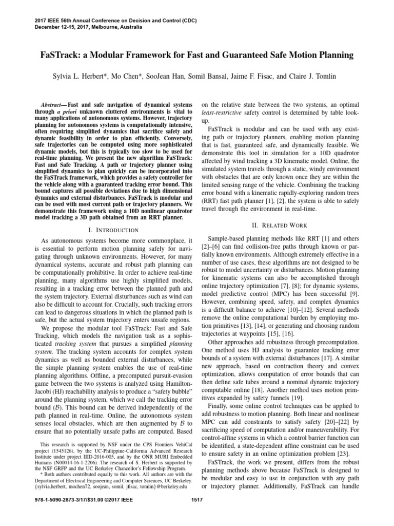 FaSTrack A Modular Framework For Fast and Guaranteed Safe Motion ...