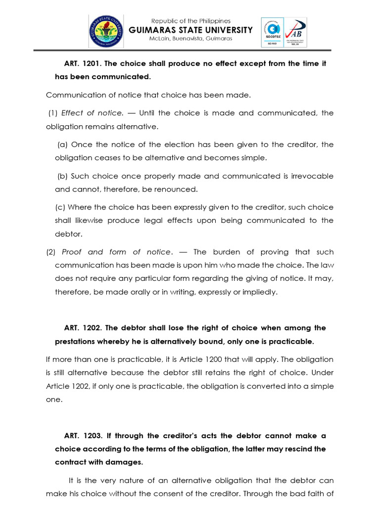 Understanding Alternative Obligations | PDF | Private Law | Liability ...