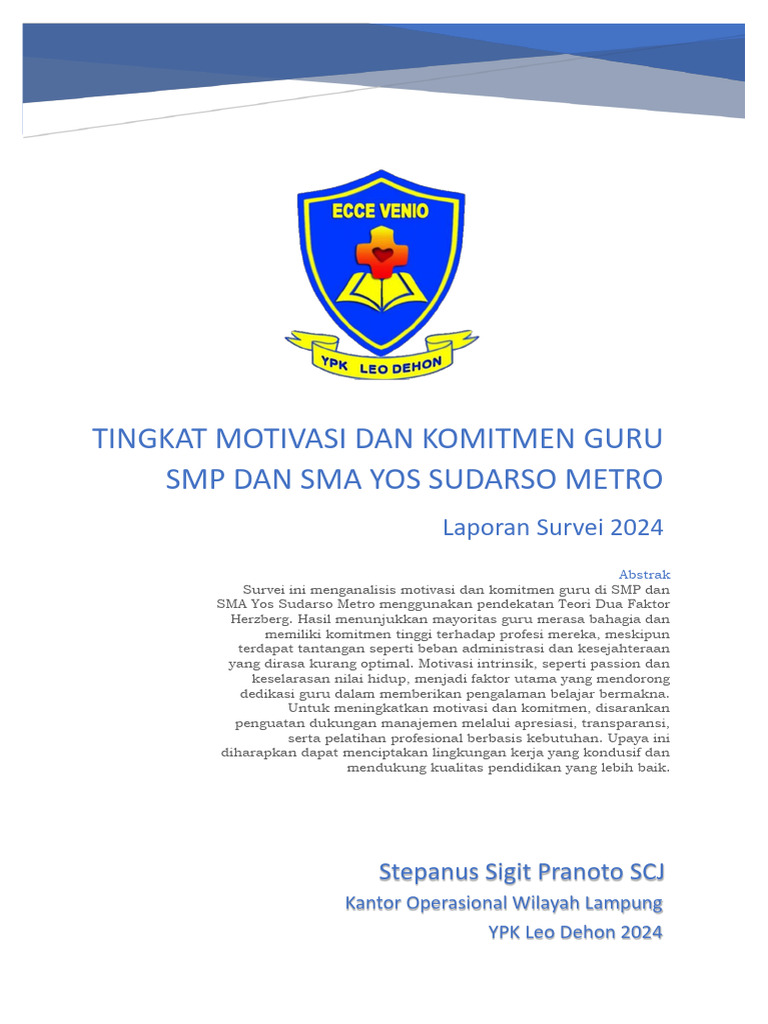 Survei Tingkat Motivasi Dan Komitmen Guru Yos Sudarso Metro 2024 | PDF