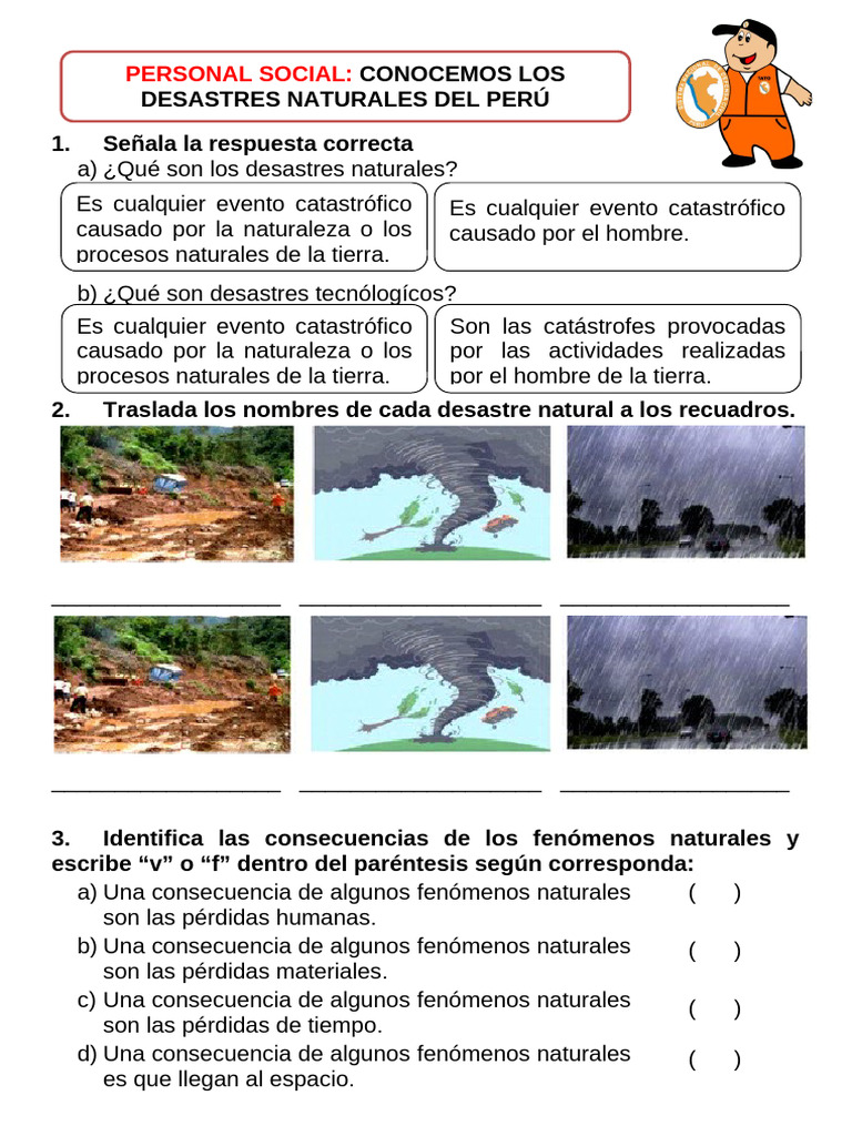 Actividades sobre desastres naturales para niños | PDF | Desastres ...