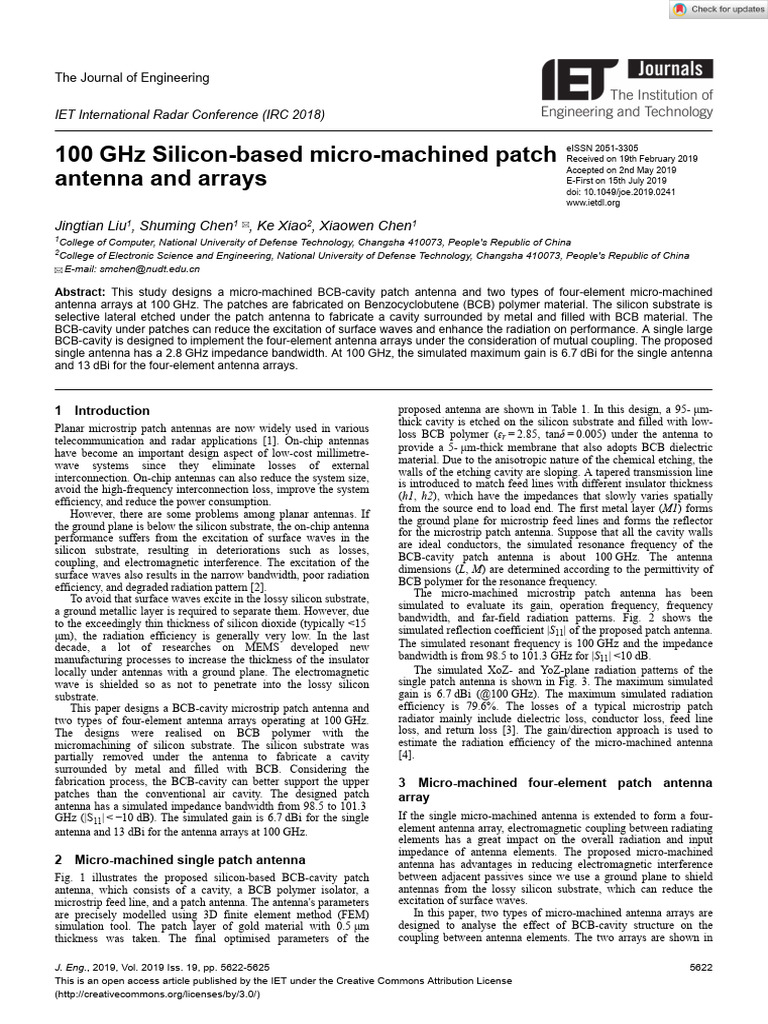100 GHz BCB-Cavity Microstrip Antenna | PDF | Antenna (Radio ...
