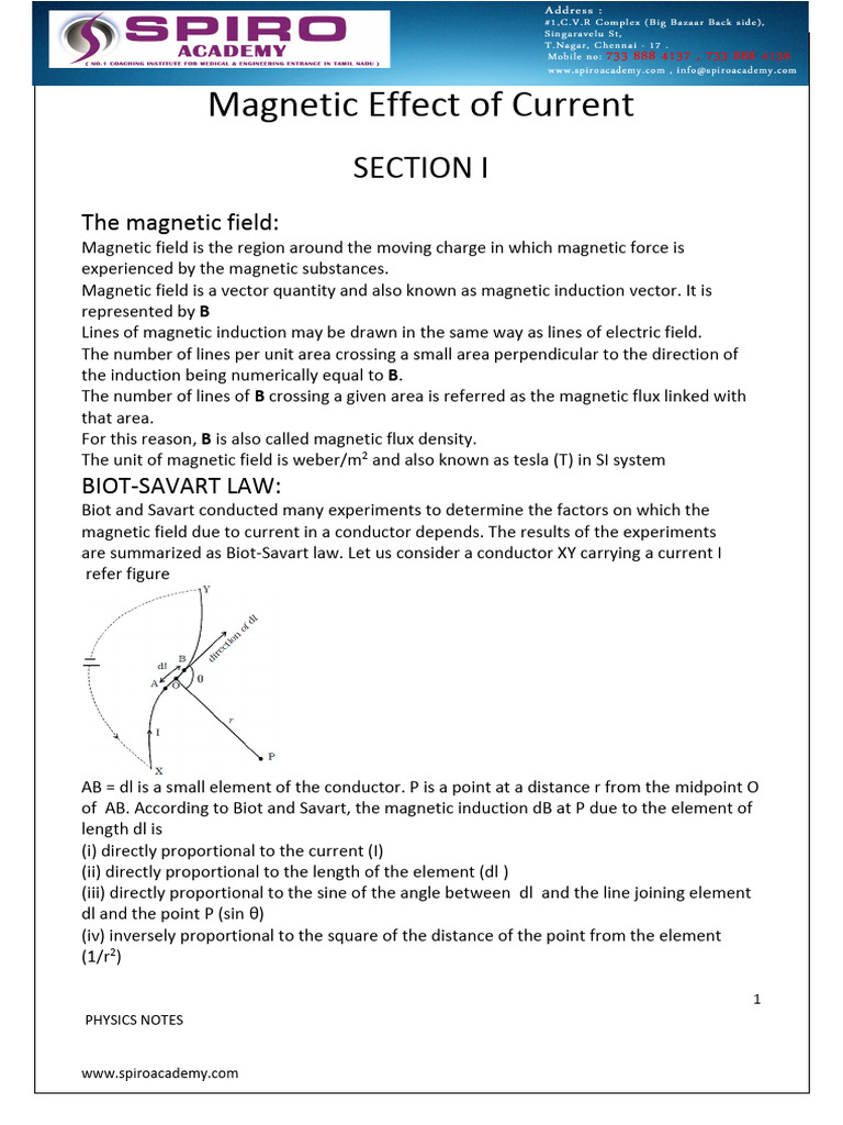 Magnetic Effect of Current | PDF | Magnetic Field | Electromagnetic ...