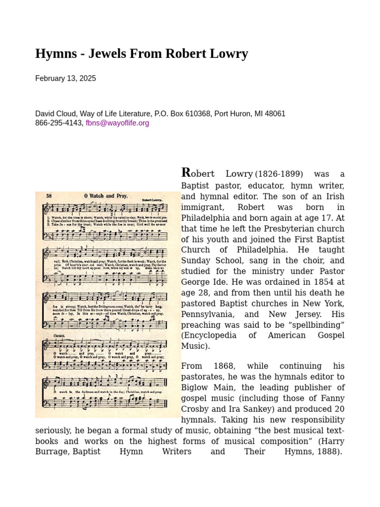Hymns - Jewels From Robert Lowry | PDF