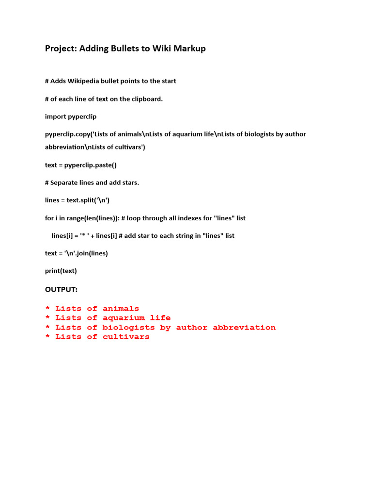Project Adding Bullets To Wiki Markup Pdf Computer Programming Computing