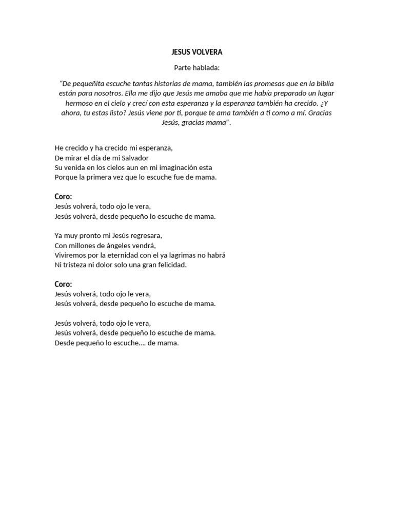 JESUS VOLVERA Letra | PDF