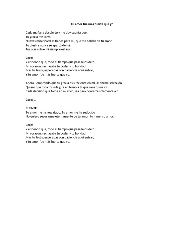 Tu Amor Fue Más Fuerte Que Yo LETRA | PDF