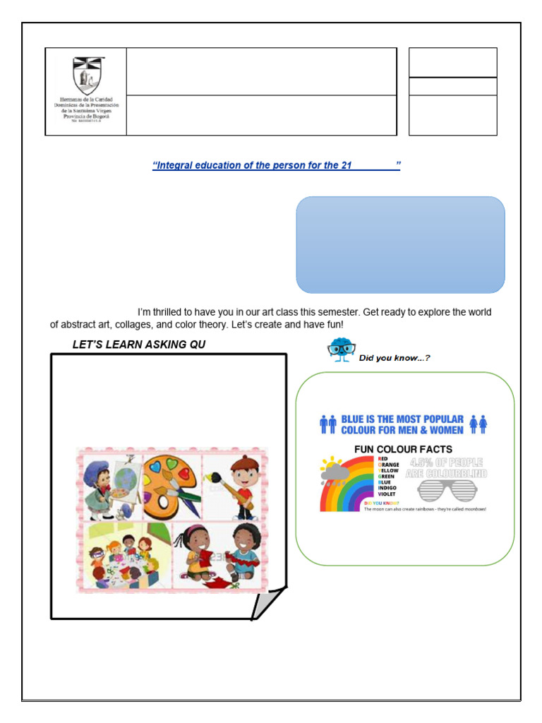 Fifth Grade Arts First Term | PDF | Drawing | Color