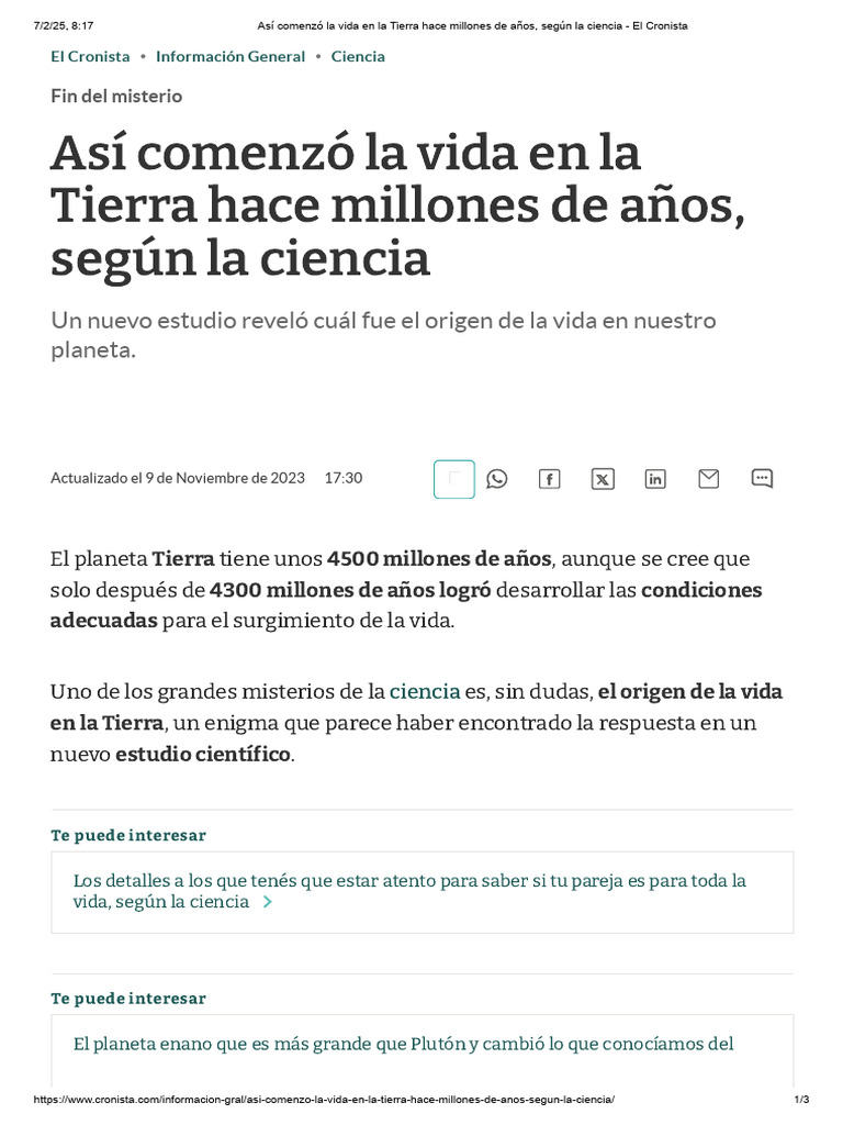 EPISTEMOLOGÍA - Conjeturas - Así comenzó la vida en la Tierra hace ...