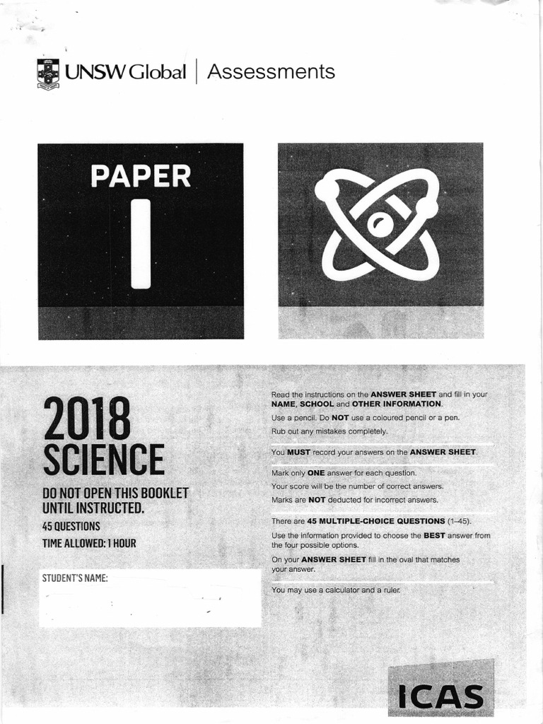 ICAS 2018 - Science Paper I | PDF | Atomic Nucleus | Force