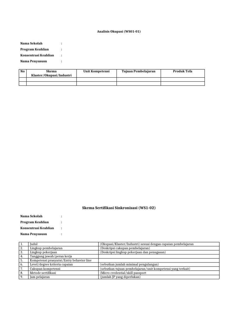 Analisis Okupasi Dan Skema Sinkronisasi - WS01.1&2 | PDF