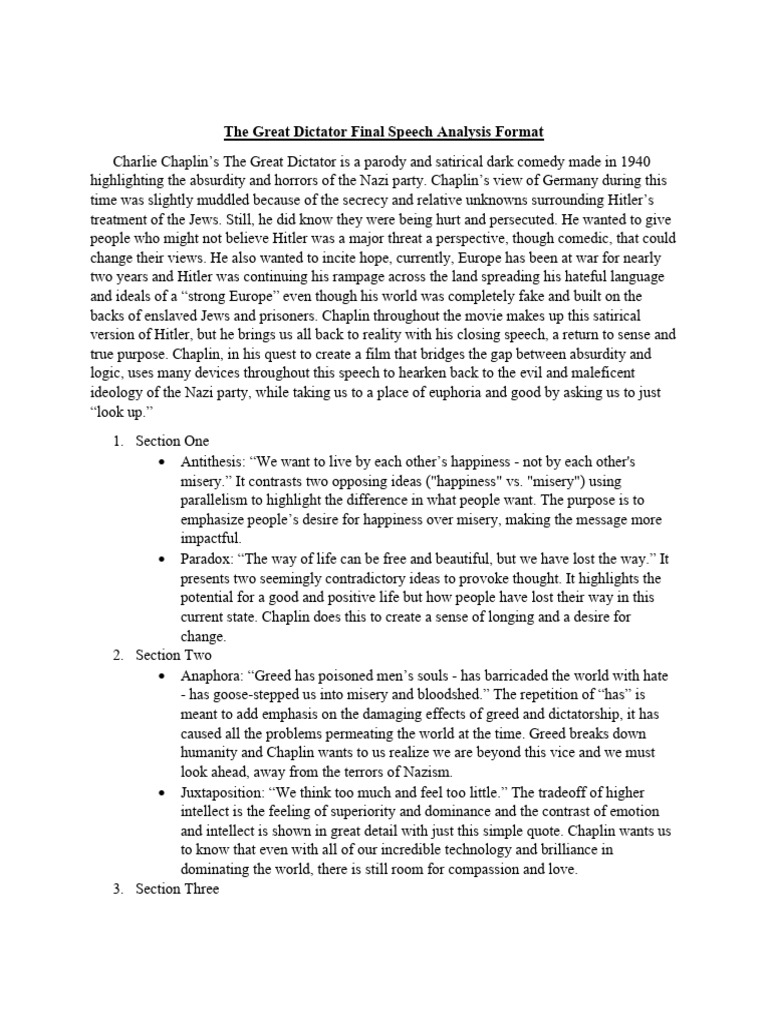 Great Dictator Speech Analysis | PDF