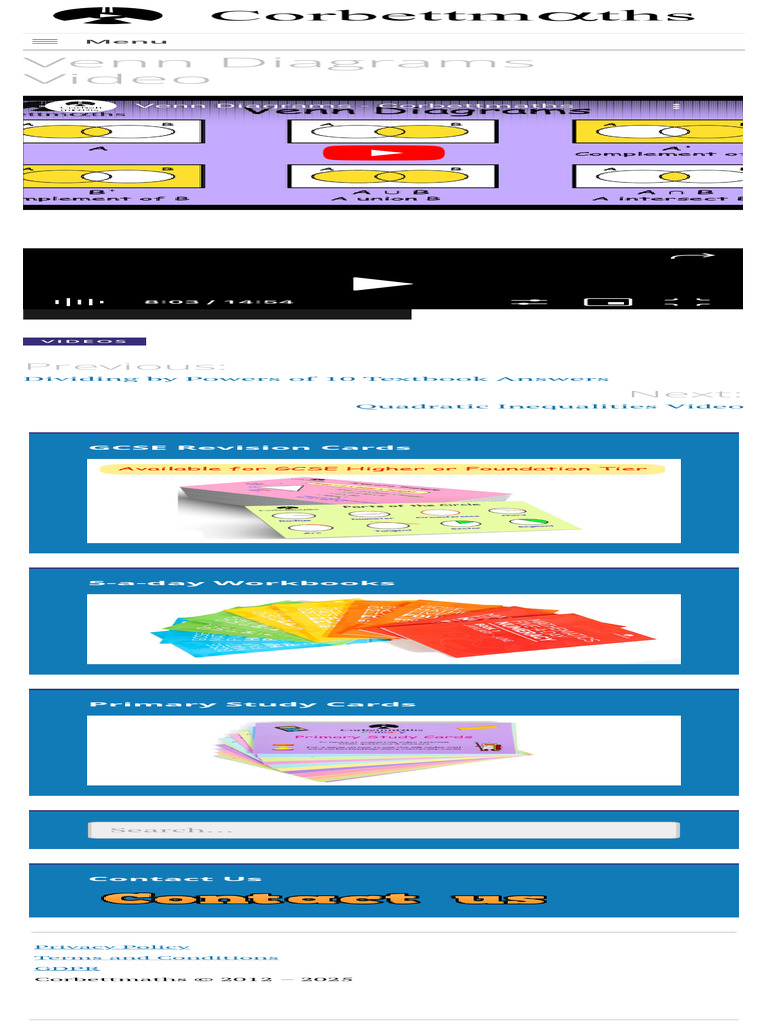 Venn Diagrams Video - Corbettmaths | PDF
