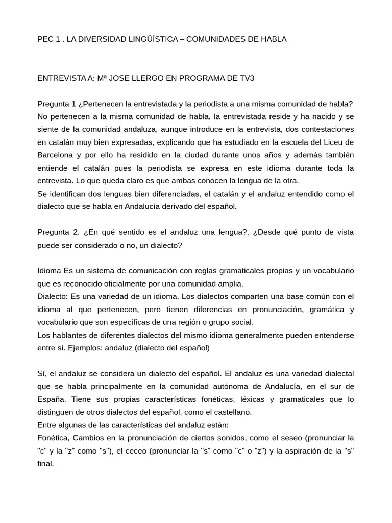 Pec1 Comunidades de Habla | PDF | Dialecto | Lengua española