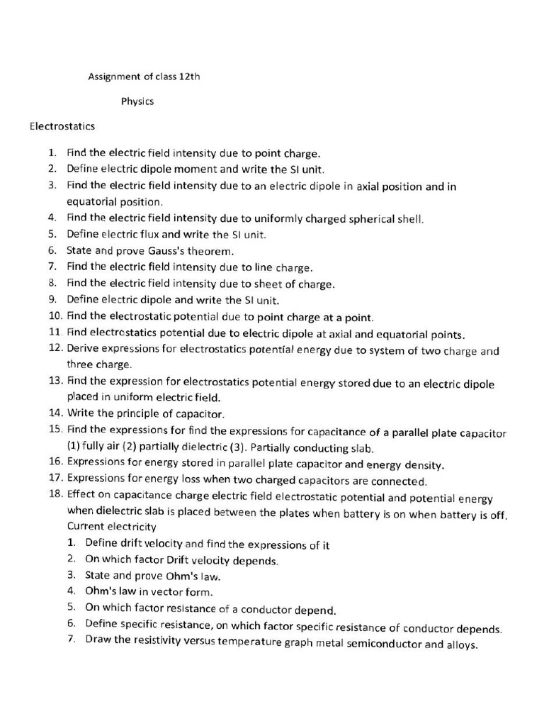 class 12 physics all derivation list | PDF class 12 physics all derivation list | PDF