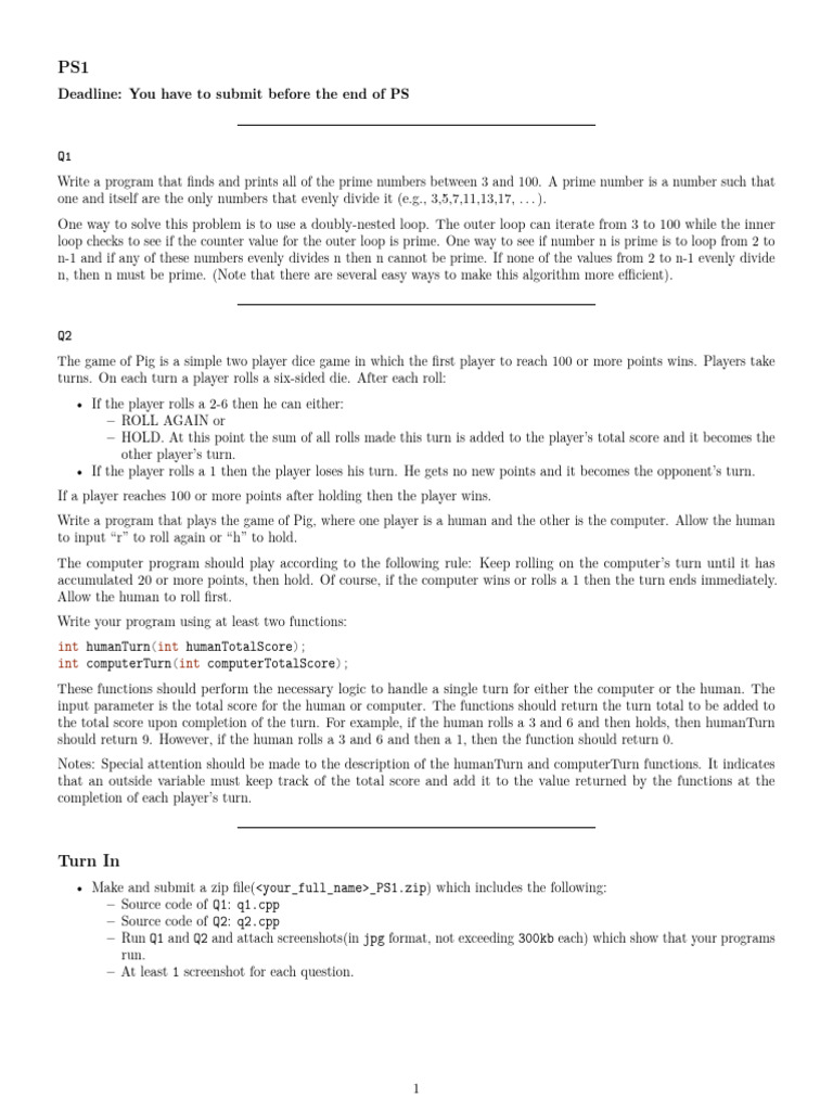 PS1 | PDF | Computer Program | Programming