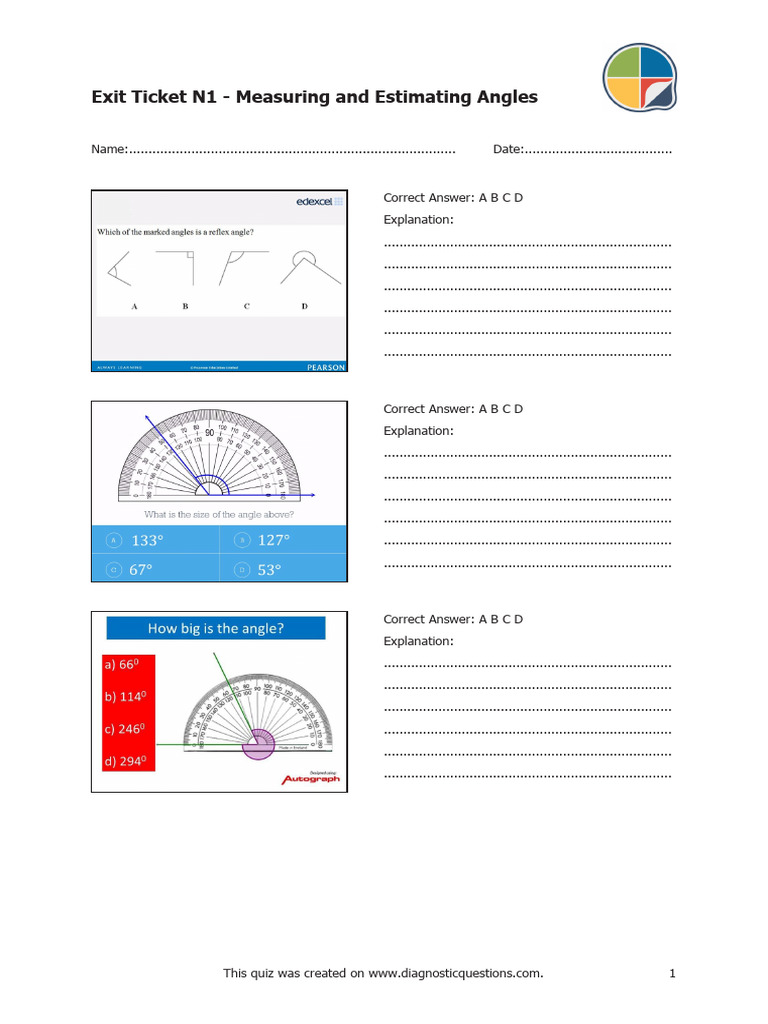 Exit Ticket N1 - Measuring and Estimating Angles | PDF