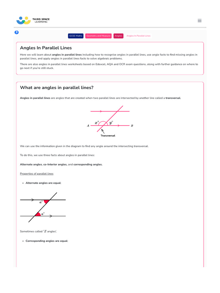 Angles in Parallel Lines - GCSE Maths - Steps & Examples | PDF | Euclid ...