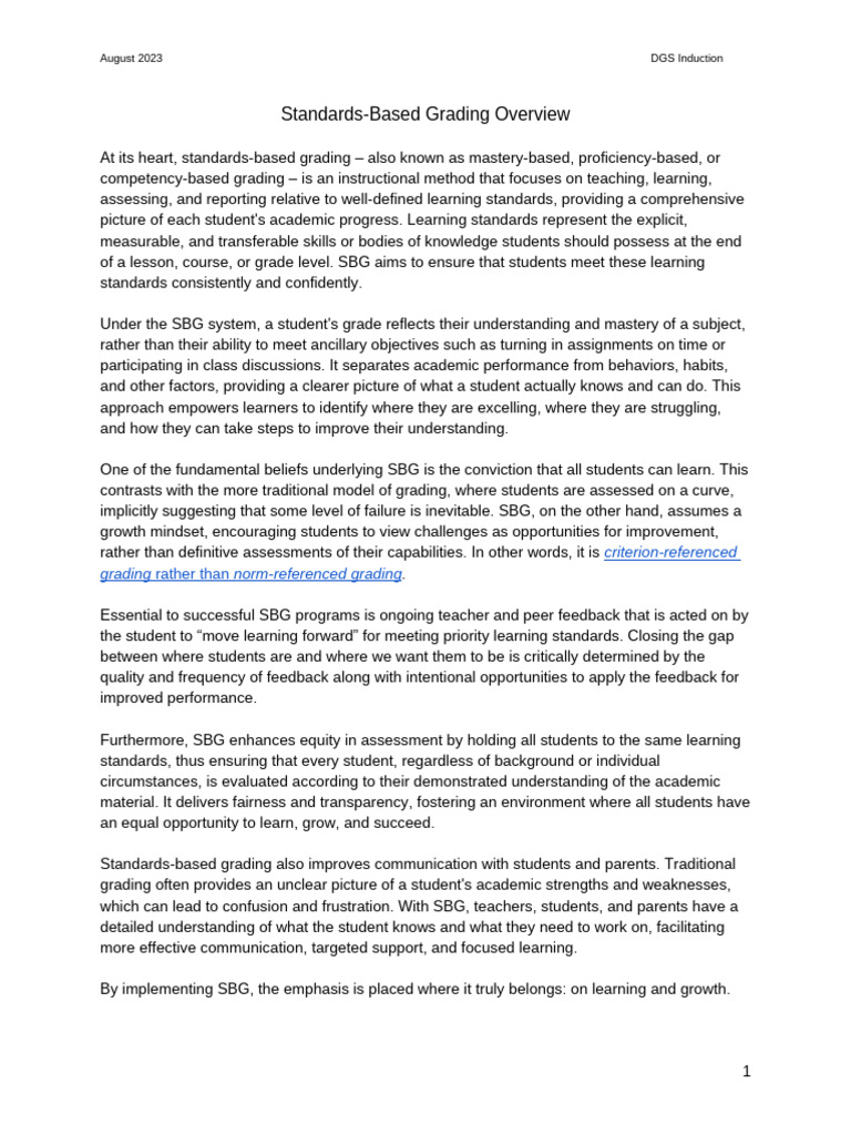 Standards-Based Grading Explained | PDF | Educational Assessment | Learning