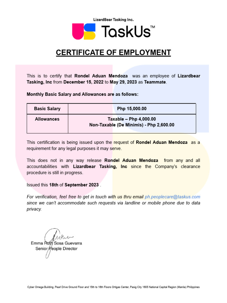 COE - Rondel Aduan Mendoza | PDF