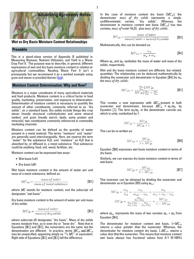 Wet vs Dry Basis Moisture Content Explained | PDF | Cereals | Solubility