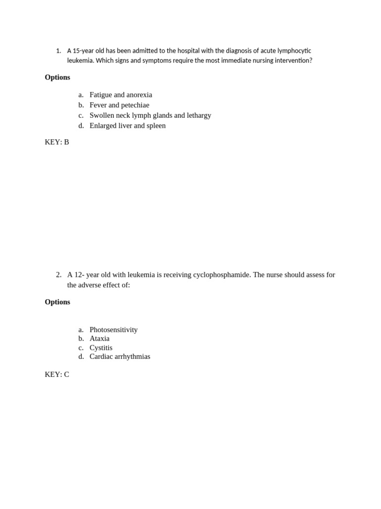 Pediatrics Southcity BCQs | PDF | Leukemia | White Blood Cell