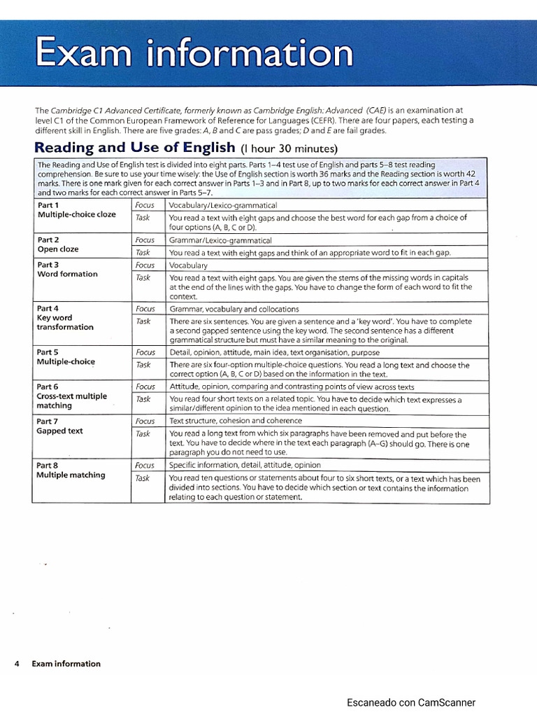C1 Advanced Exam Information | PDF