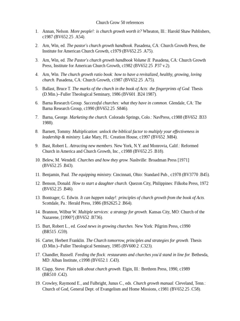 Church Growth: 50 Essential References | PDF | Evangelicalism ...