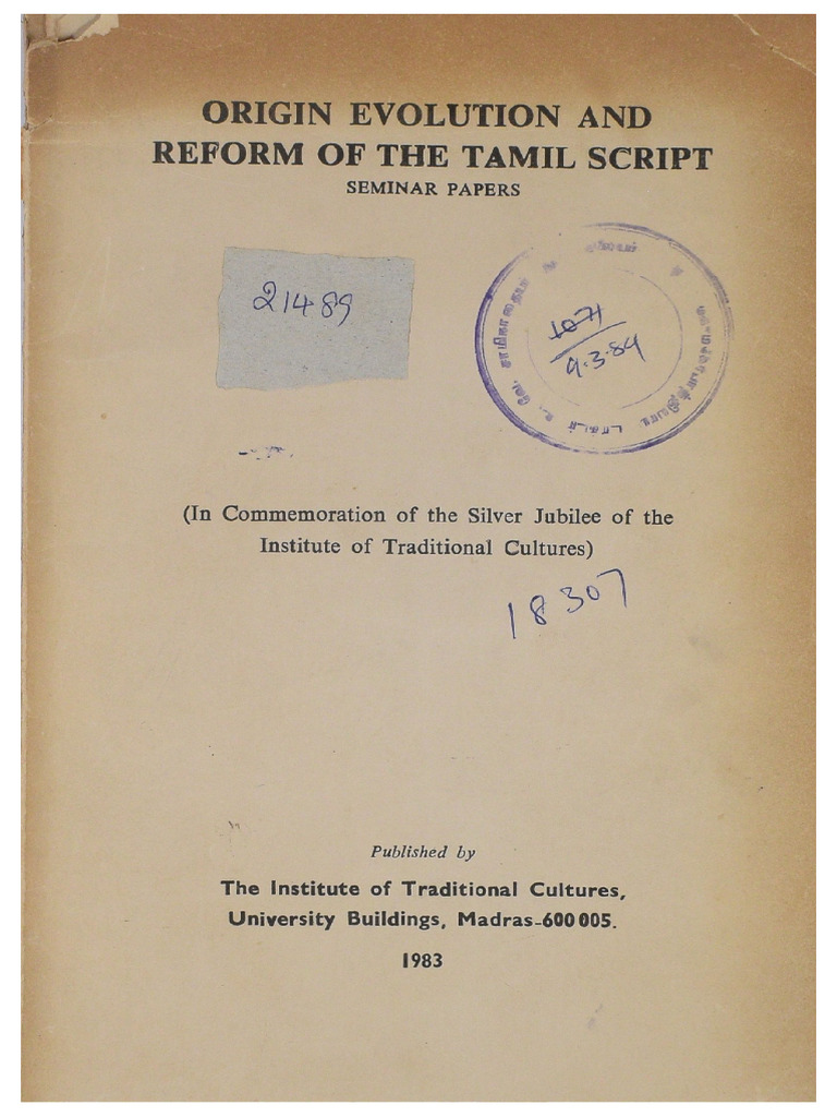 TVA BOK 0012888 Origin Evolution and Reform of the Tamil Script | PDF ...