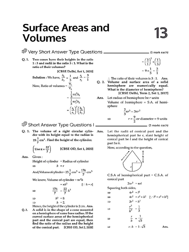 10th_Maths_Ch13_Surface_Area_&_Volume_Important_Questions_2021_22 | PDF