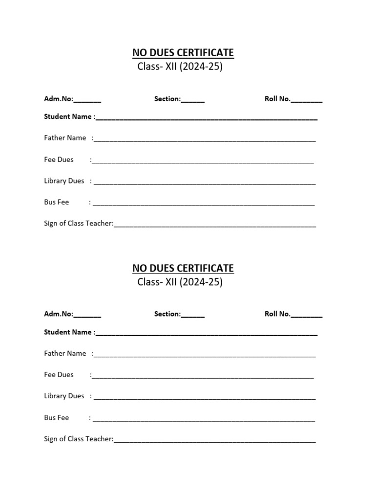 No Dues Certificate - Xii | PDF