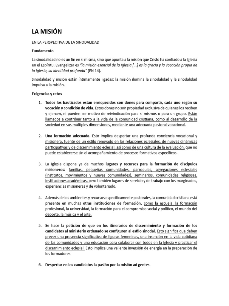 Sinodalidad y Misión en la Iglesia | PDF | Iglesia Católica | Misionero