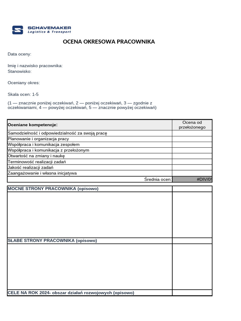 Arkusz Oceny Pracownika 90 | PDF