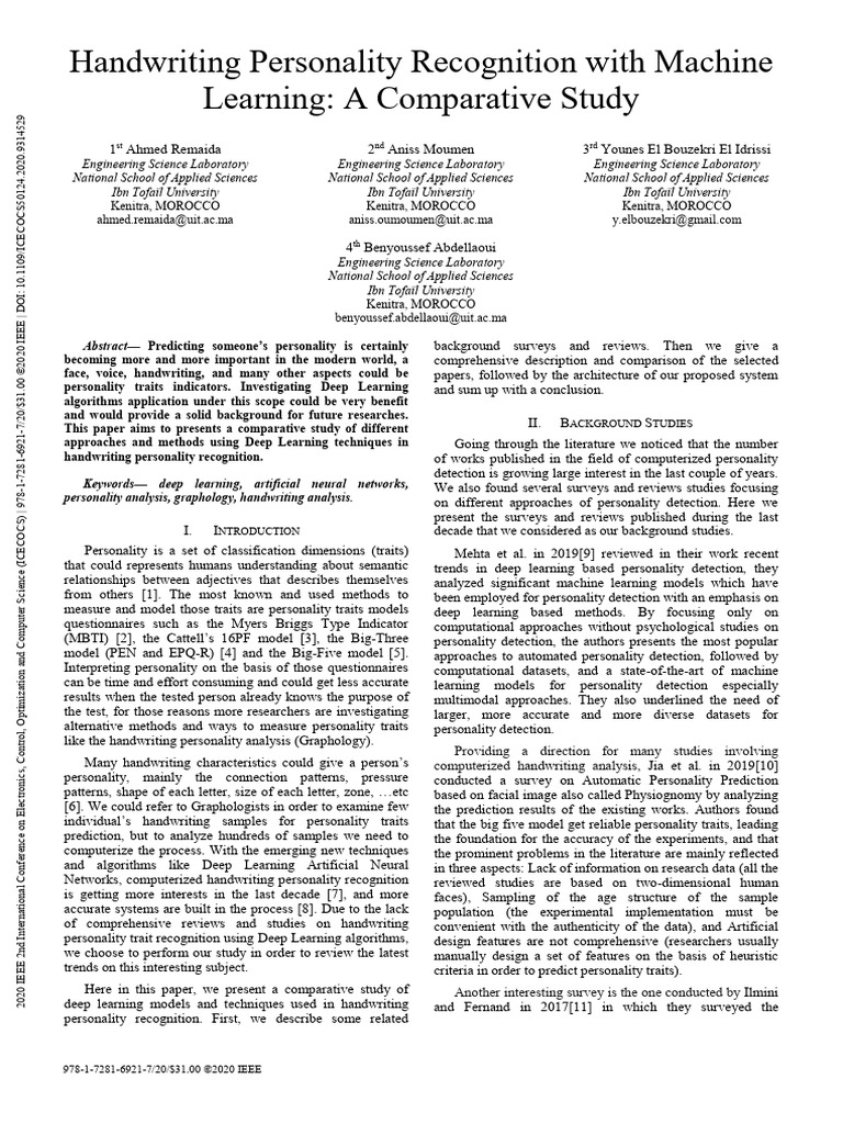 Handwriting Personality Recognition Study | PDF | Deep Learning ...