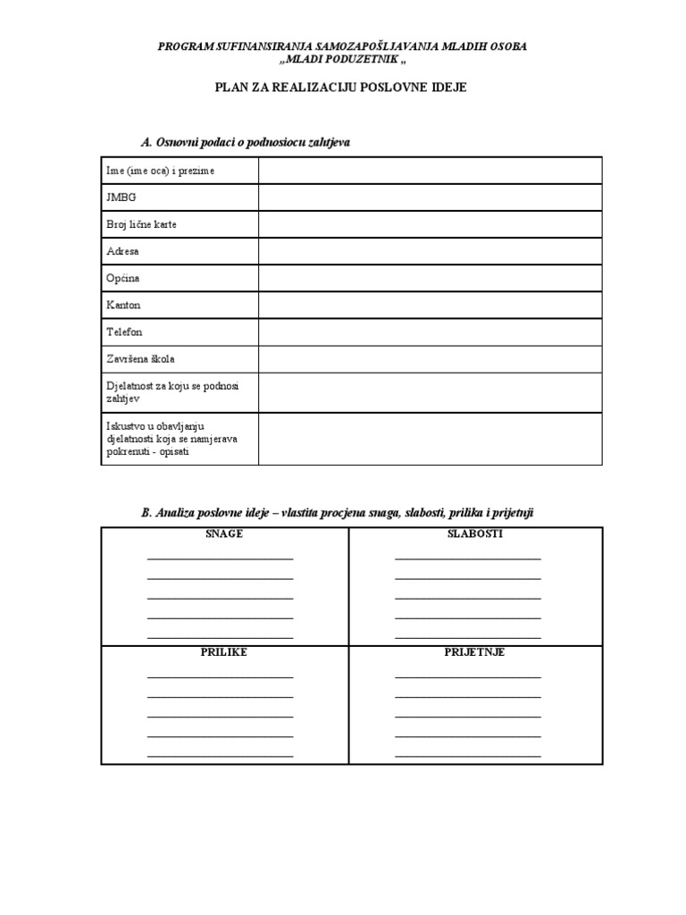 Poslovni Plan Template