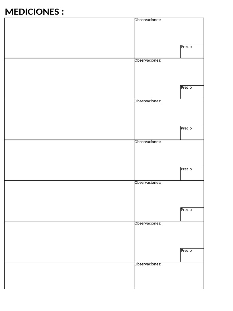 Plantilla mediciones | PDF