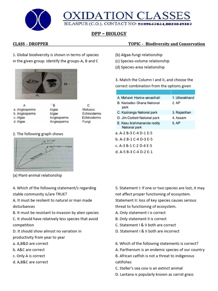 DPP - 2 Biodiversity and Conservation | PDF | Conservation Biology ... DPP - 2 Biodiversity and Conservation | PDF | Conservation Biology ...