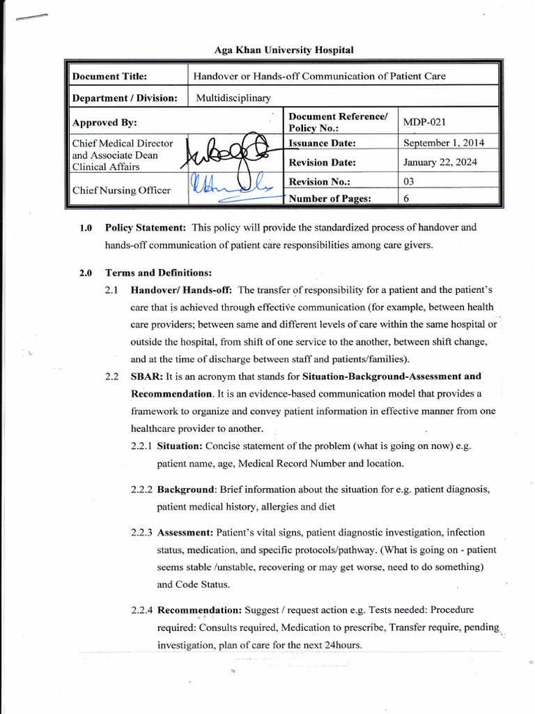 21 Handover or Hands-Off Communication of Patient Care | PDF | Health ...
