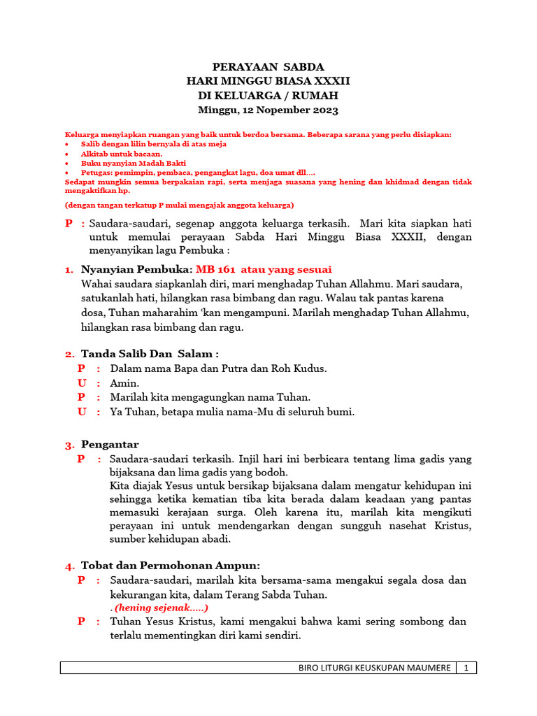 Perayaan Sabda Minggu XXXII di Rumah | PDF