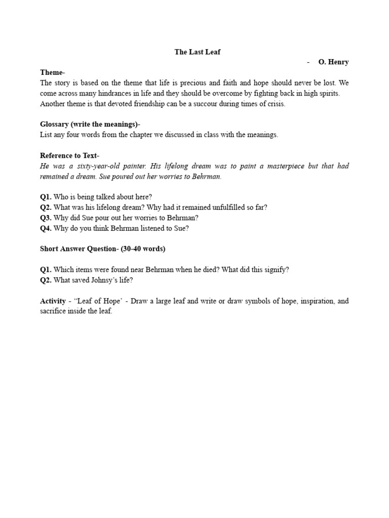 Assignment - The Last Leaf | PDF